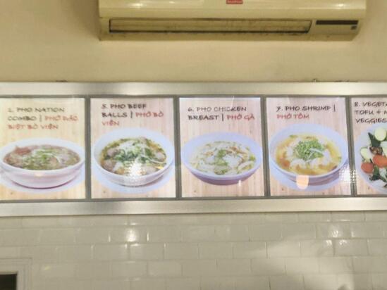 Menu at Pho Nation restaurant, Alameda