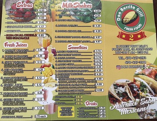 Menu at Don Burrito Grill restaurant, Forest Park