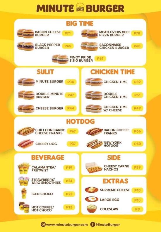 Carta del restaurante Minute Burger Fiesta Mall Branch Cotabato City ...
