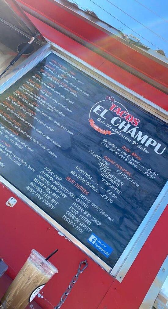 Menu at Tacos El Champu restaurant, Springfield, 603 S Kimbrough Ave