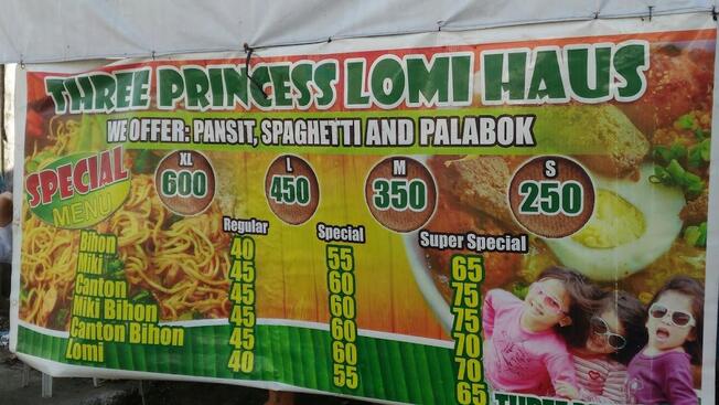 Menu at Three Princess Lomi Haus cafe, Santo Tomas