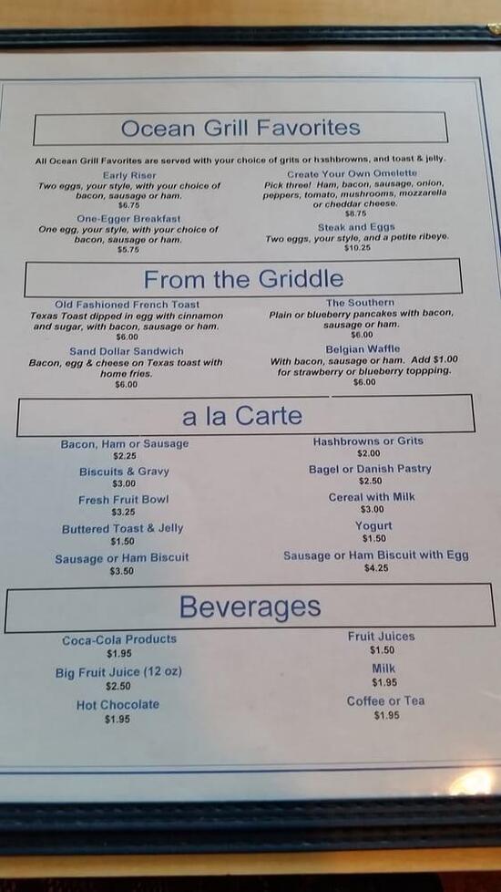 Carta del restaurante 3500 Ocean Grill, North Myrtle Beach