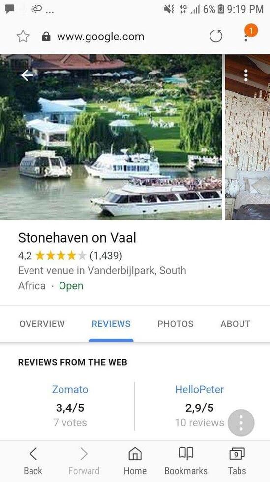 Menu at Stonehaven on Vaal restaurant, Vanderbijlpark