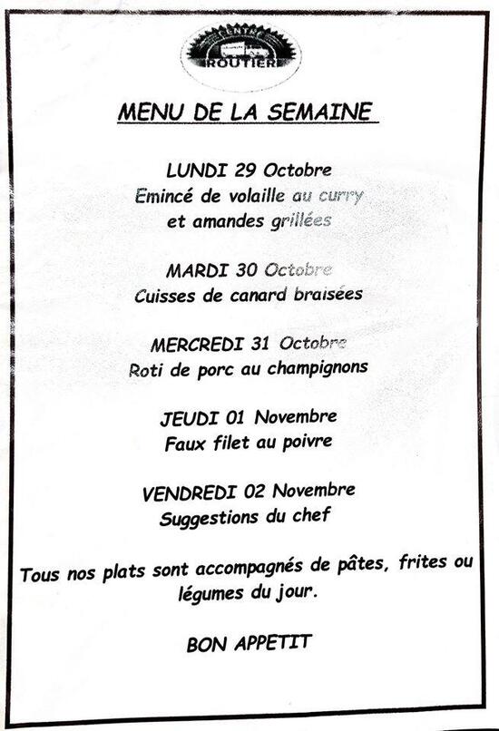 Menu at Centre Routier Strasbourg Routier restaurant, Strasbourg