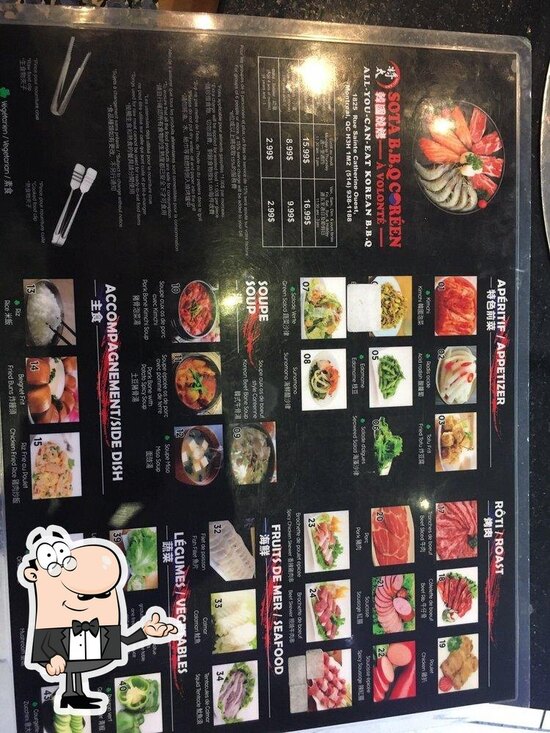 Menu au Sota BBO Coréen BBQ, Montréal