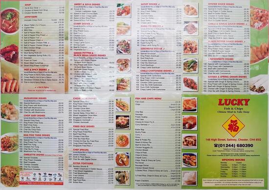 Menu at Lucky fast food, Saltney
