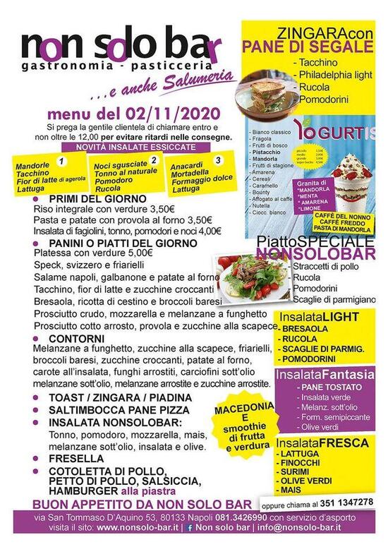 Menu da Non Solo Bar, Napoli