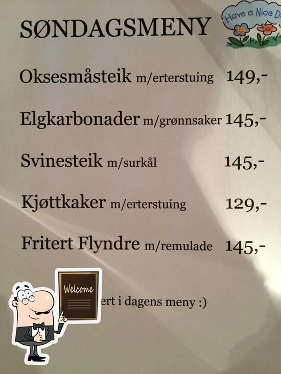 Menu at Bjerka kro cafeteria, Bjerka