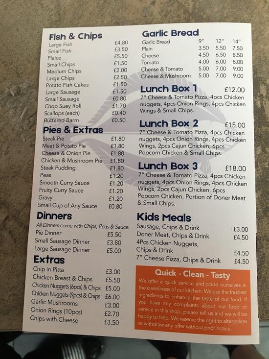 Menu at Pancho’s New Formby pizzeria, Liverpool