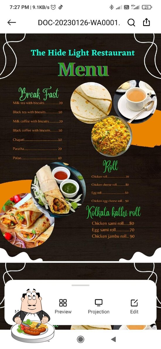 Menu at The Hide Light Restaurant, Guwahati