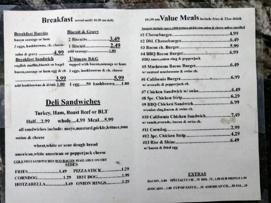Menu at The Store, Medford