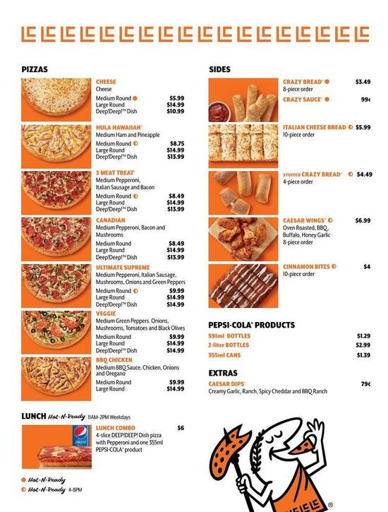 Menu at Little Caesars Pizza pizzeria, Moose Jaw