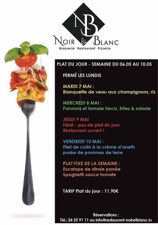 Menu at Noir & Blanc restaurant, Esch-sur-Alzette