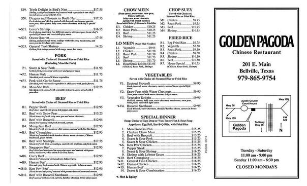 Menu at Golden Pagoda restaurant, Bellville, 201 E Main St