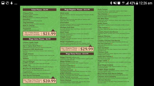 Menu at Mega Pizza & Kebab pizzeria, Auckland