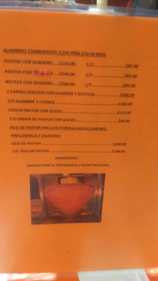 Menu at Taquería Toñito restaurant, Mexico