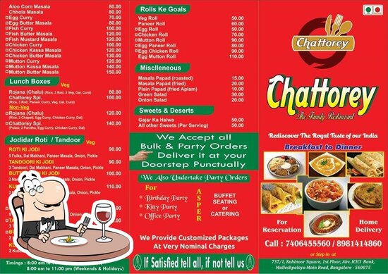 Chattorey The Restaurant Marathahalli, Bengaluru - Restaurant menu ...