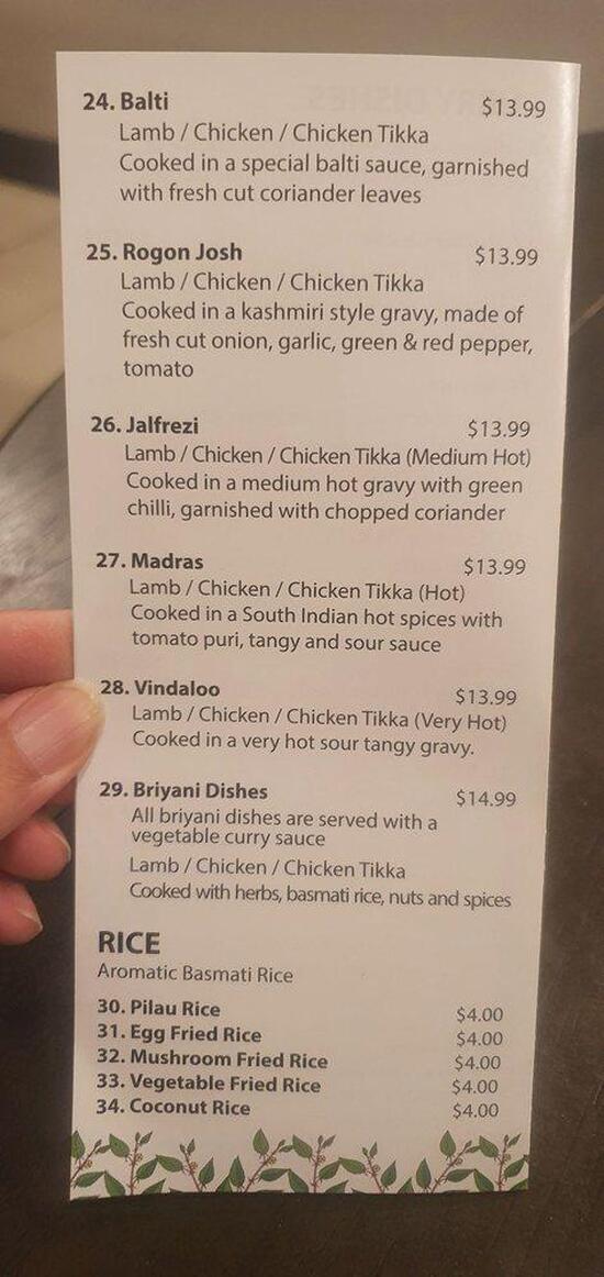 Menu at Nobleton Tandoori restaurant, Nobleton