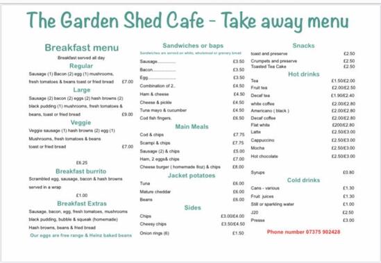 Menu at The Garden Shed Cafe, Fareham