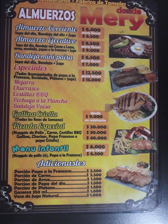 Menu at Parrillada donde Mery, Bogotá