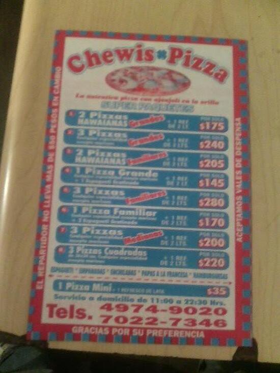 Menu at Chewis restaurant, Ciudad Nezahualcóyotl