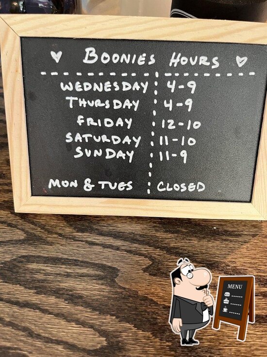 Menu at Boonies Burgers Beer & Bait pub & bar, Tyaskin, Nanticoke Rd