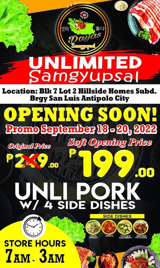 Menu at Dayas Samgyupsal restaurant, Antipolo