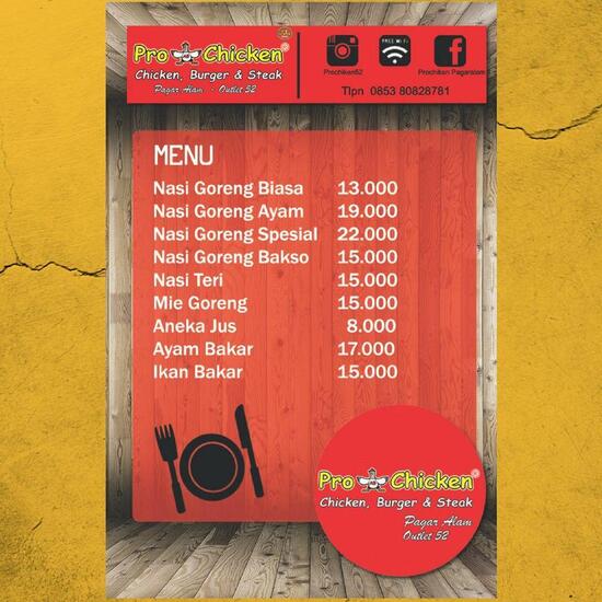 Menu at PRO AB Chicken restaurant, Pagar Alam
