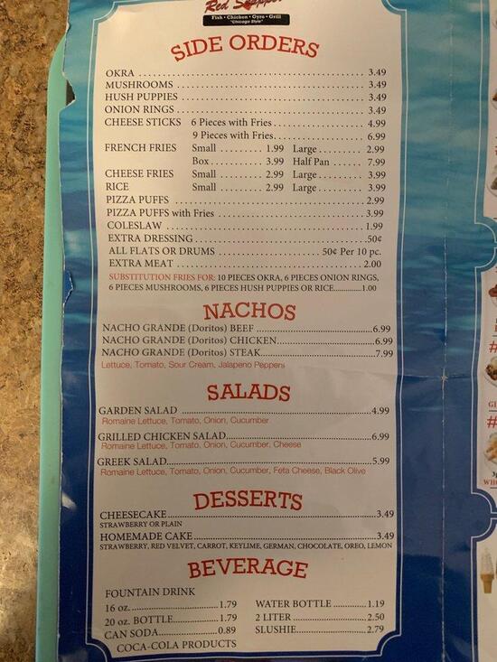 Menu at red snapper fish & chicken restaurant, Hapeville