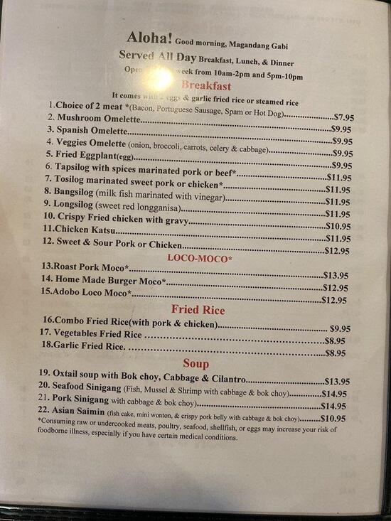 Menu at WB's Restaurant & Grill, Lihue