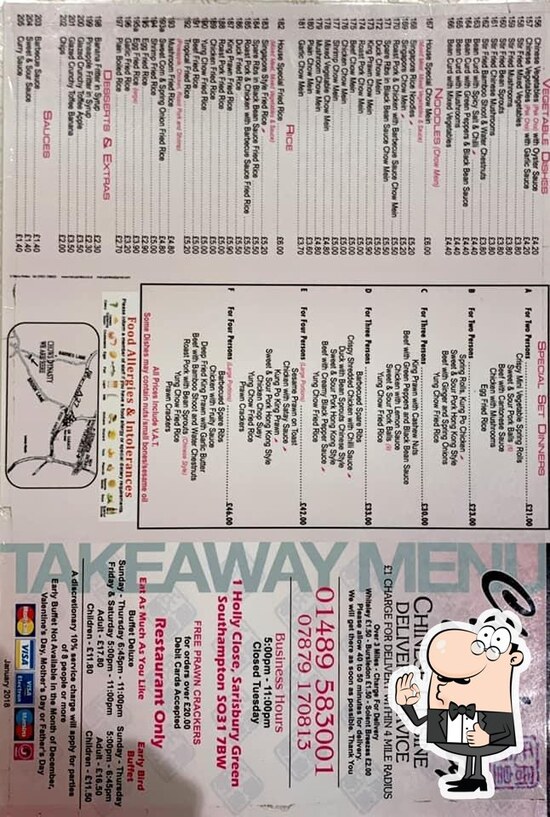 Menu at Chows Dynasty restaurant, Southampton