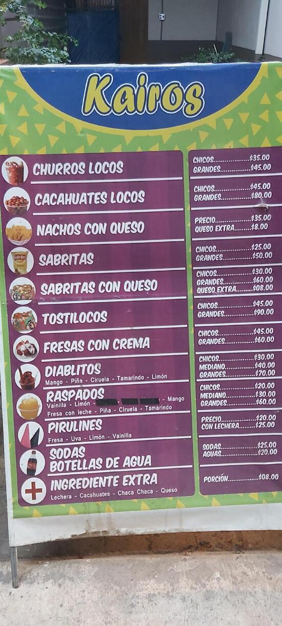 Carta del restaurante Refresqueria kairos, Mexicali