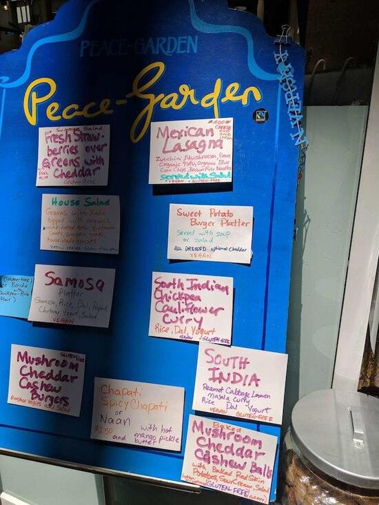 Menu at Peace-Garden Vegetarian restaurant, Ottawa