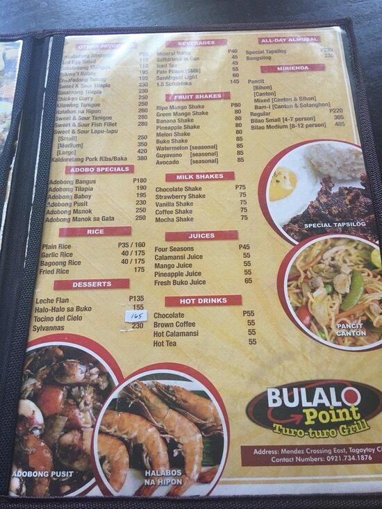 Menu at Bulalo Point Turo-Turo Grill restaurant, Tagaytay, Tagaytay ...