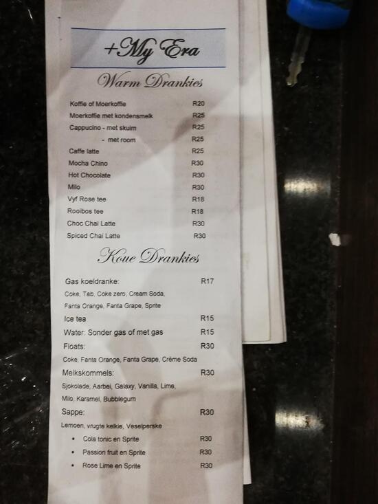Menu at My Era Restaurant, Roodepoort