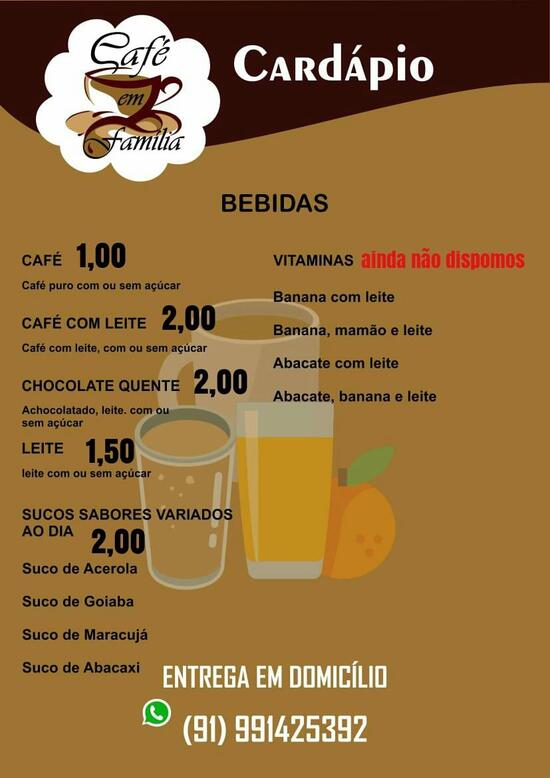 Menu at Café em Família, Belém