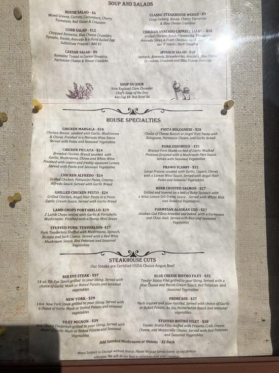 Menu at Stanley's Steakhouse, Jackson
