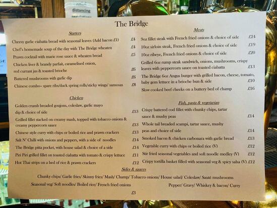 Menu at The Bridge Bar & Restaurant, Dunloy