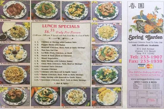 Menu at Spring Garden Troy restaurant, Troy, 472 2nd Ave