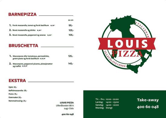 Louis pizza Ullevåls veien 88 pizzeria, Oslo - Restaurant menu and reviews