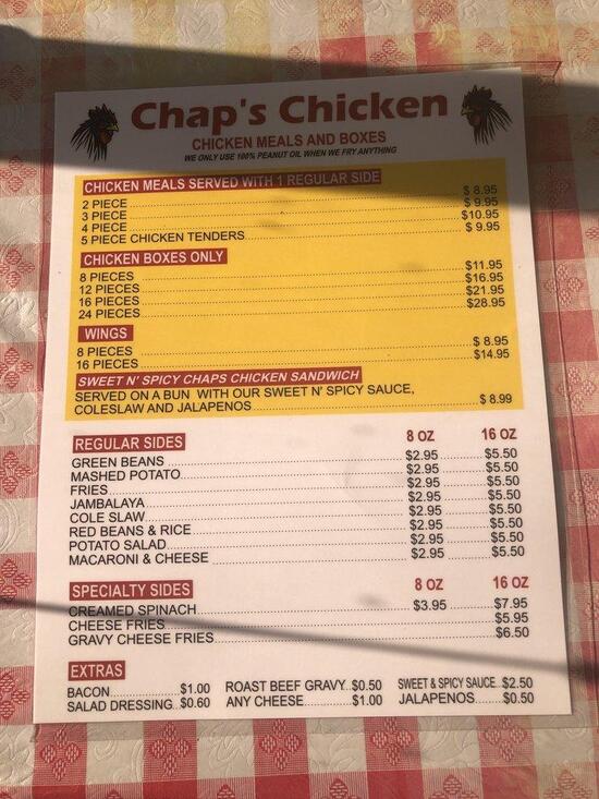 Menu at Chaps Chicken restaurant, Metairie