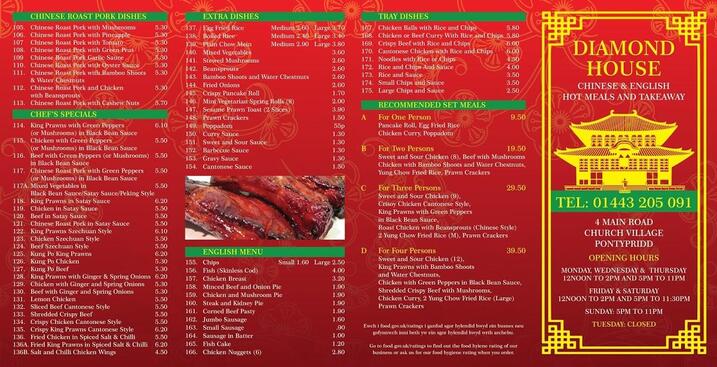 Menu at Diamond House fast food, Pontypridd