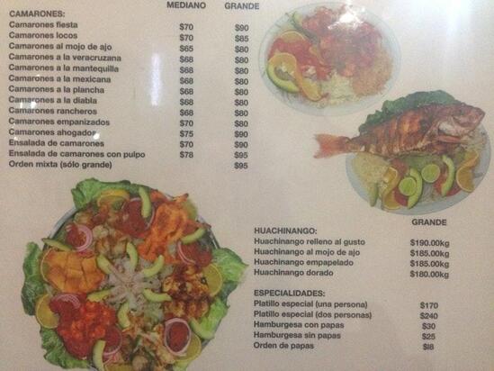 Menu at Mariscos Costa Brava restaurant, Jalpa