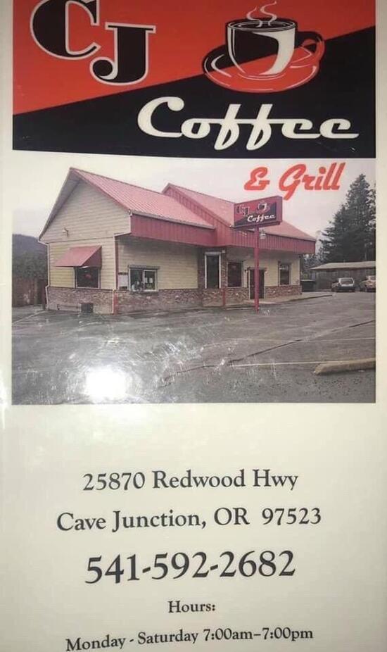 Menu at CJ Coffee and Grill cafe, Cave Junction
