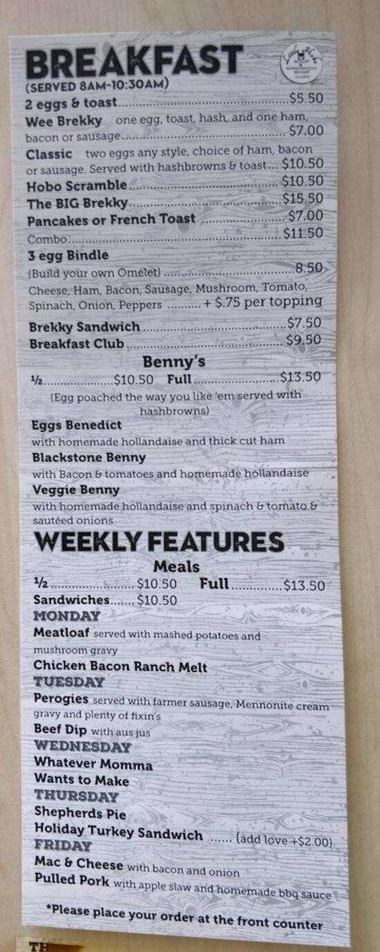 Menu at Little Hobo Soup & Sandwich Shop restaurant, Kelowna