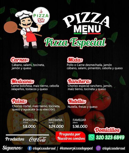 Menu at La Pizza De Raul restaurant, Yopal