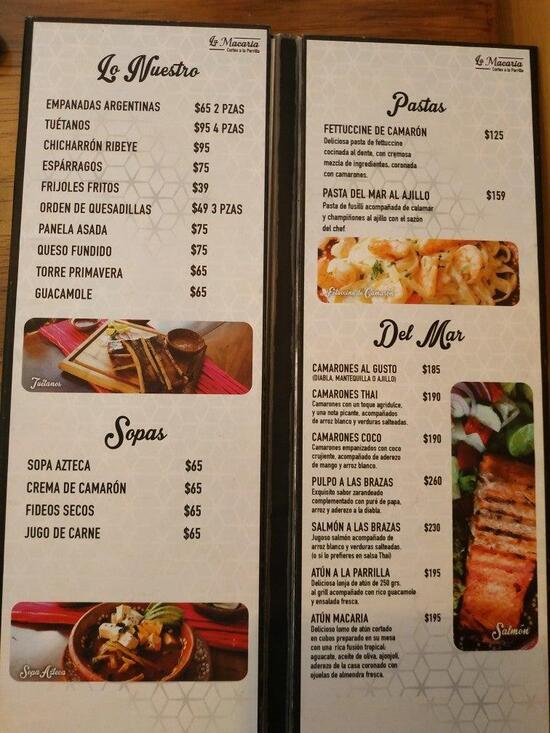 Menu at Casa Macaria restaurant, Guadalajara, Av Cruz del Sur 2964