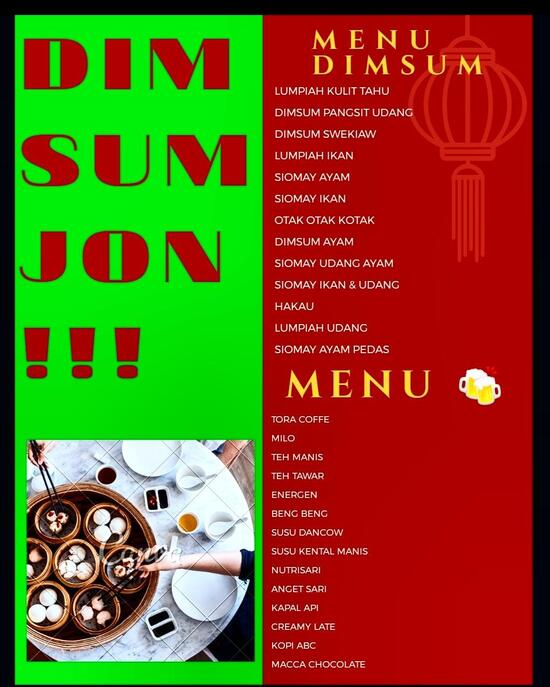 Menu at Dimsum jon restaurant, Lembang