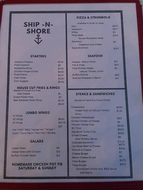 Menu at Ship 'N Shore Bar, Wildwood