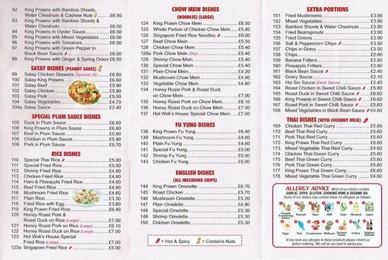 Menu at Hot Wok's fast food, Sittingbourne